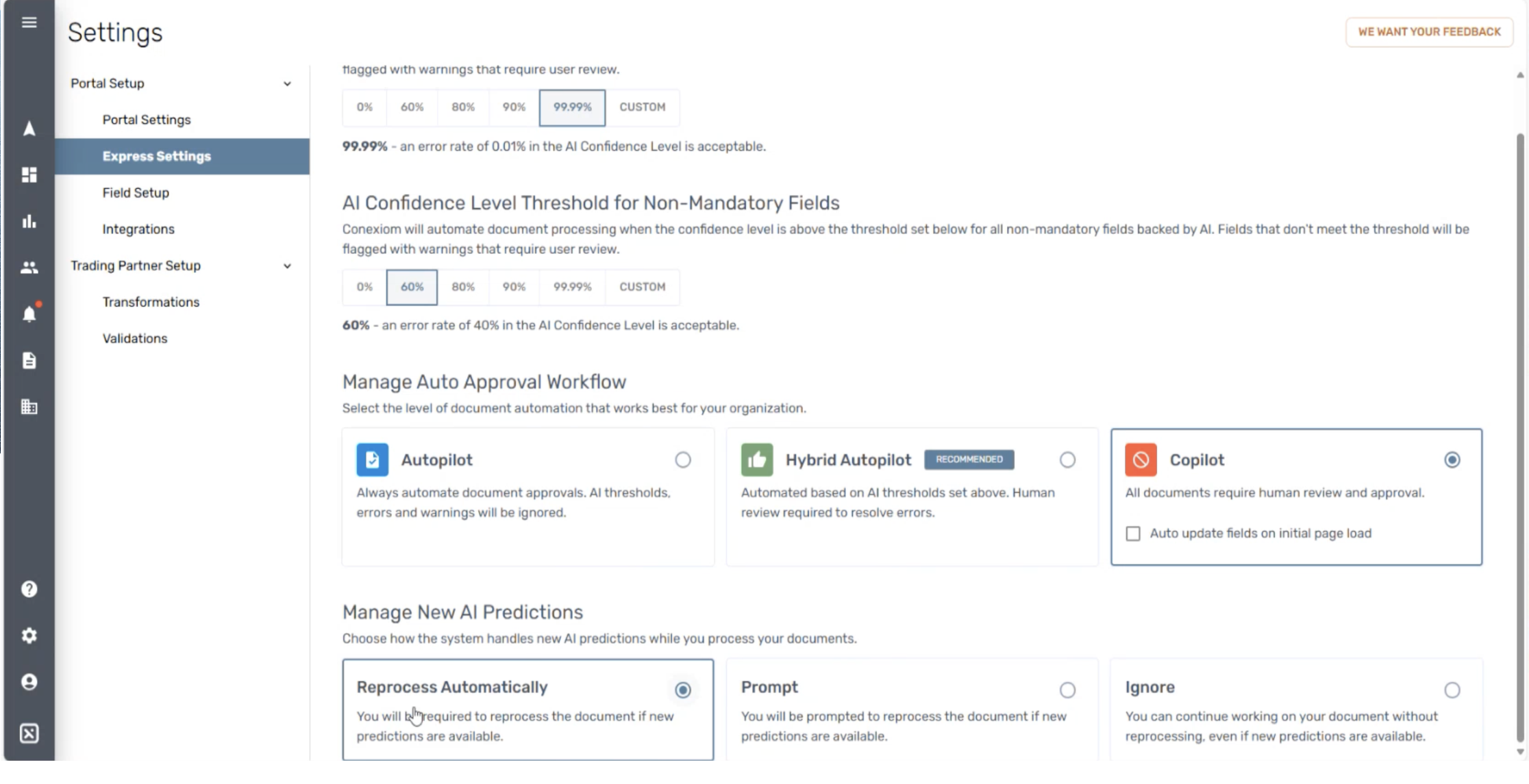 Setting up Autopilot, AI Confidence, and AI Prediction Features
